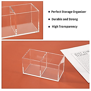 Dayaanee Acrylic Makeup Brush Organizers, 2 Section 2-Compartment Transparent Plastic Lipstick Holder Clear 4.72x2.36x2.36 Inches Storage Square Cube for Bathroom Jewelry Accessories