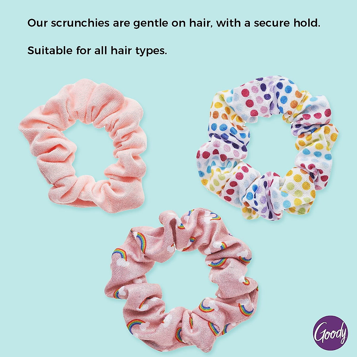 Goody Ouchless Hair Scrunchie - 3 Count, Rainbow & Peach - Secure Styling Accessories for All Hair Types - Pain-Free and Easy to Use