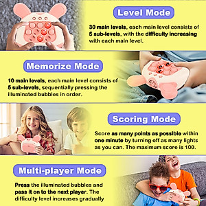 Hdcaravan Upgraded Handheld Quick Push Game for Kids 6-12, Sensory Fidget Toys for Kids 8-12, Party Favors Puzzle Pop Bubbles Birthday Gifts for 6 7 8 9 Year Old Boys Girls Teens Adults (Bunny-Pink)