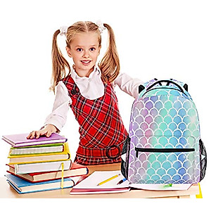 Wamika Colorful Mermaid Scale Backpacks for Girls Women, Rainbow Marble Galaxy Computer Laptop Backpack, Fish Scales Kid’s School Book Bag, Casual Travel Camping Daypack