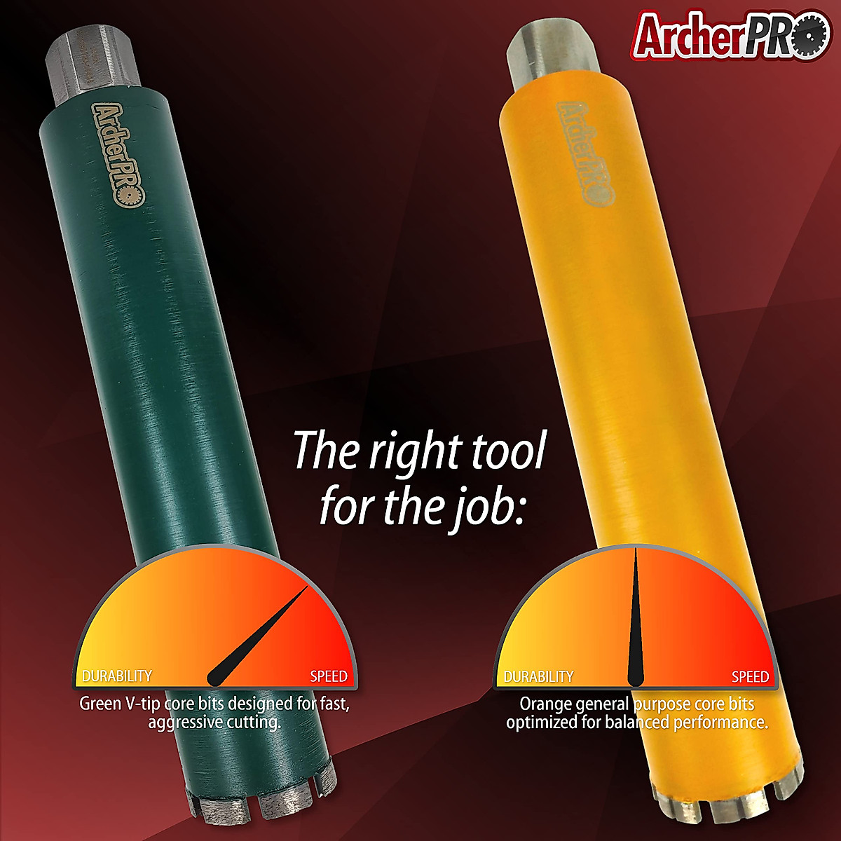 Archer PRO 5" in. Aggressive Diamond Turbo Core Drill Bits with V-tip for use with core Drill Stand rig. for Concrete Drilling, Masonry, Cinder Blocks.
