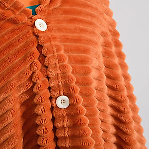 Vessia Flannel Fleece Striped Throw Blanket (50x70inch), 300GSM Microfiber Orange 2 in 1 Hooded Blanket for Adults Teenager, Soft Warm Cozy Lightweight Ribbed Wearable Throw for All-Season