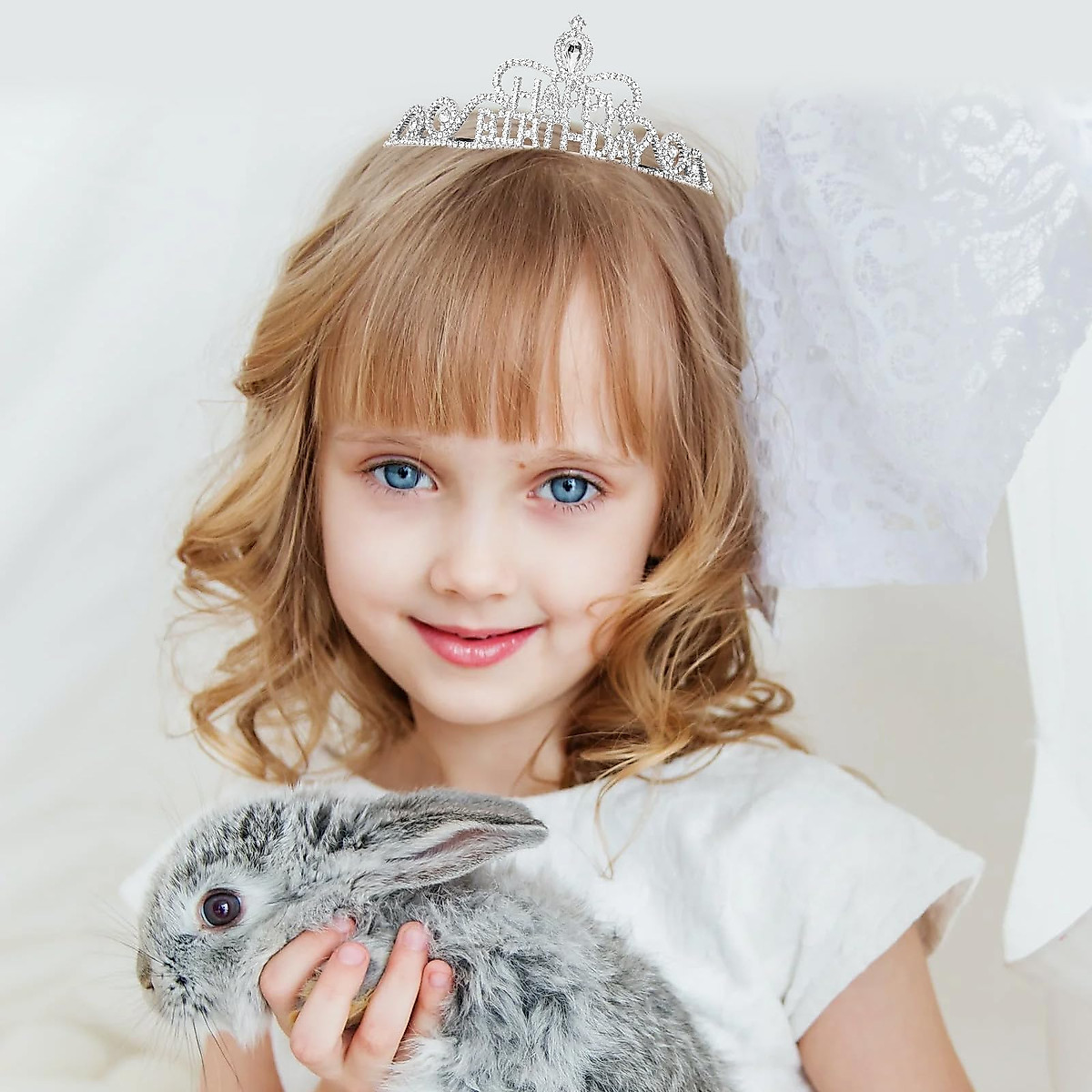 CURASA Happy Birthday Tiara Crown for Women Girls Silver Rhinestones Birthday Tiaras Birthday Princess Crowns for Kids Crystal Birthday Headbands with Comb Bday decorations for Birthday Party