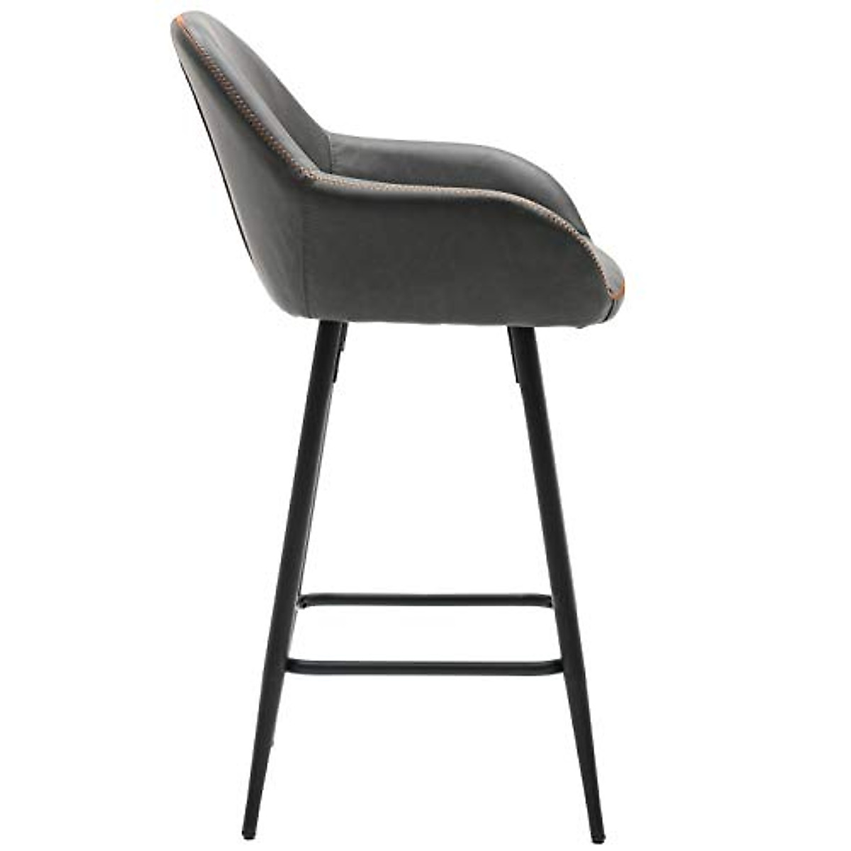 BTEXPERT 25 inch Bucket Upholstered Dark Gray Accent Dining Bar Chair Set of 2, 5091m Vintage Gray Stools (2) (5091M-2)