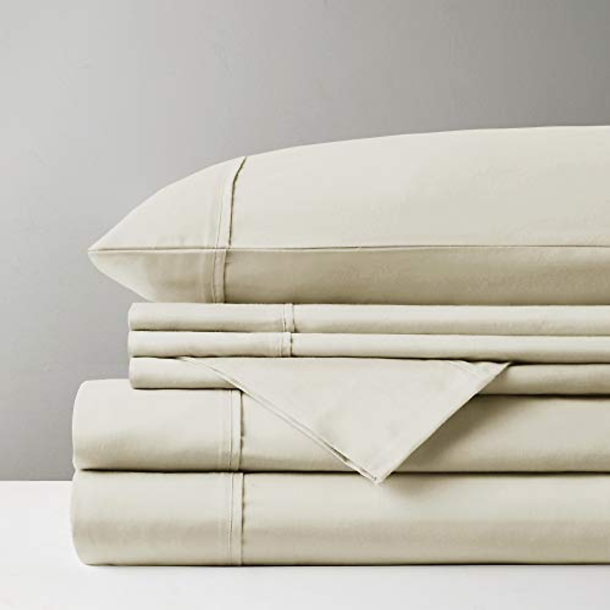 Madison Park 800 Thread Count Luxurious Wrinkle Free Breathable Cotton Rich Sateen 6 Piece Sheet Set, Queen Size, Ivory