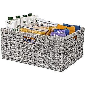 GRANNY SAYS Bundle of 1-Pack Gray Wicker Baskets & 3-Pack Wicker Storage Baskets for Organizing Shelves