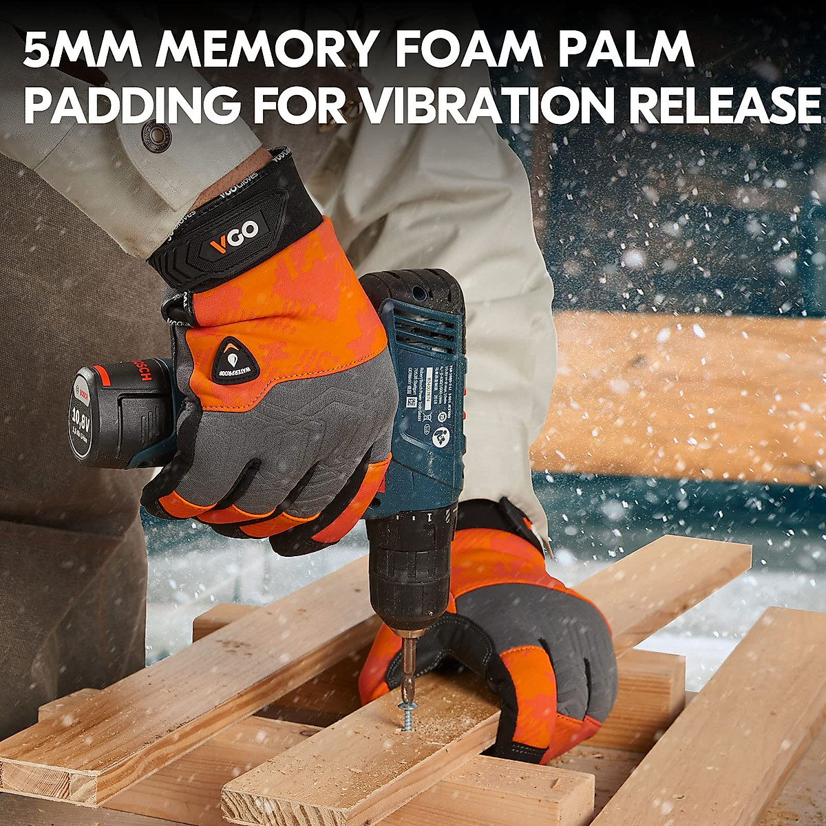 Vgo... 0°C/32°F Winter 3M Thinsulate Lined Work Gloves,Waterproof Work Gloves,Cold Storage,Freezer Use(M,Orange,SL7716FW)