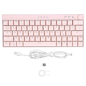 Yoidesu Wireless Mechanical Gaming Keyboard, Pink 64 Keys Plus Wireless RGB Backlight Mechanical Keyboard 3 Modes 2.4G/BT 3.0, 5.0/Type c Wired Gaming Keyboard with Knob RGB(Red Switch)