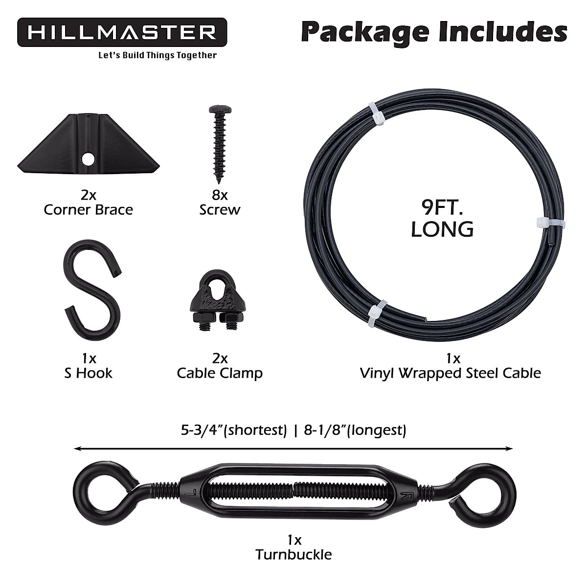 HILLMASTER Durable Anti Sag Gate Kit for Wooden Fence, Anti-Sag Gate Support Cable Kit in Zinc, Anti-Sagging Fence Gate Kit Steel Gate Hardware, Wood Door Repair Kit for Outdoor, Gate Frame Kit Black
