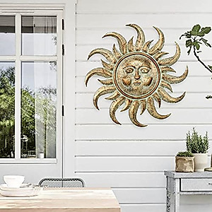 Remenna Metal Sun Wall Art Decor 21.5inch Hanging for Indoor Outdoor Home Bedroom Living Room Office Garden Yard Patio Rustic Finish