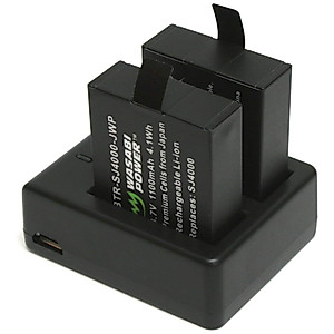 Wasabi Power Battery (2-Pack) and Dual Charger for 1080P and 4K Action Cameras (Compatible with AKASO, Aokon, Campark, DMYCO, HEIHEI, SOOCOO, Vemico, SJCAM M10, SJ4000, SJ5000 and more)