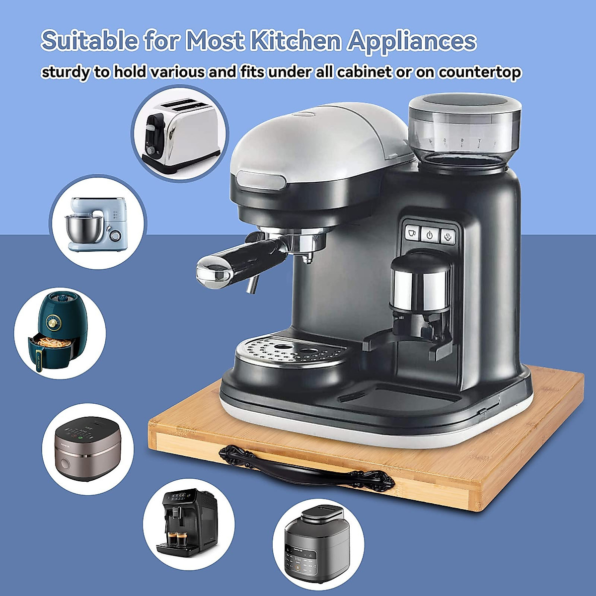 HomenComfy Wooden Kitchen Appliances Slider, Premium Multipurpose Under Cabinet Countertop Appliance Sliding Rolling Tray for Coffee Maker Toaster Blender Air Fryer Stand Mixer