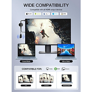 TIMBOOTECH Wireless HDMI Display Adapter 4K - Wireless HDMI Receiver Dongle Adapter Streaming Video & Audio for Meetings, Education, PPT, Home Theater, Parties, Plug and Play, Mirror & Extend Mode