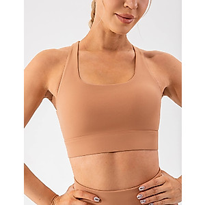 Lavento Women's Supportive Soft Sports Bra Open Racerback - Workout Yoga Training Bras Top (Pale Copper, 4)