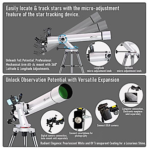Telescope,100mm Aperture 900mm FL w/Star-Finding System for iOS/Android, Metal AZ w/high-Precision Adjustment, Telescope for Adults high Powered, Ideal for Astronomy Enthusiasts/Beginners/Kids,White