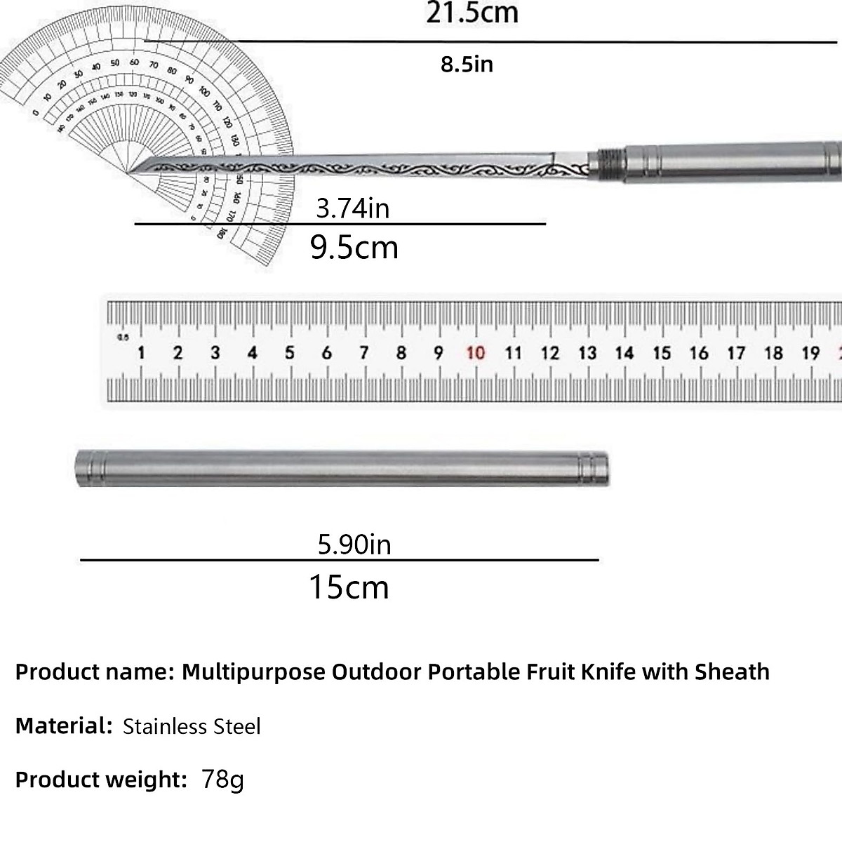 DURAUSE Multipurpose Outdoor Portable Fruit Knife with Sheath Stainless Steel Blade Knife, Cuchillo Multiusos Para Fruta PortáTil Para Exteriores Con
