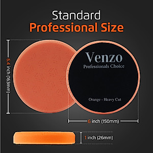 Venzo 6 Inch Buffing Polishing Pads, 5 Pcs 6.5" Front Side for 150mm Backing Plate, Buffing Polishing Pads Kit, Cutting Pads for Car Buffer Polisher Compounding, Polishing, Waxing Pads