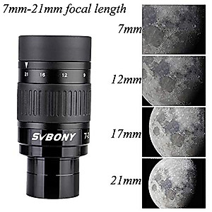 SVBONY SV135 Telescope Eyepiece Zoom 7 to 21mm 1.25 Inch Zoom Eyepiece Fully Multi Coated 6 Element 4 Group Zoom Lens Telescope Accessory for Astronomic Telescopes