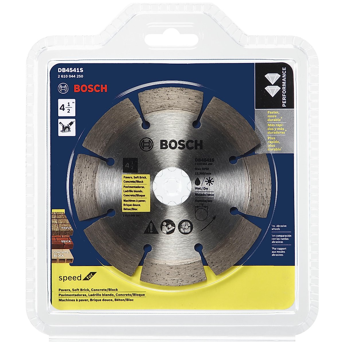 BOSCH DB4541S 4-1/2 in. Standard Segmented Rim Diamond Blade with 7/8 in. Arbor for Universal Rough Cut Wet/Dry Cutting Applications in Pavers, Soft Brick, Concrete/Block