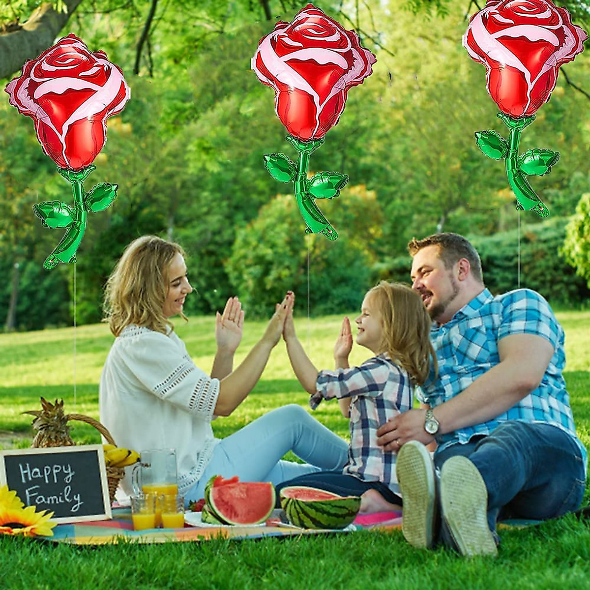 DUXUANT 5 pcs Giant Red Rose Flower Balloons 37 Inch | Rose Shaped Foil Balloons for Romantic Wedding Valentine's Day Mother's Day Graduation Birthday Baby Shower Party Decoration