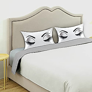 xigua Silk Satin Pillowcase for Hair and Skin,Black Fluffy Eyelashes with Closed Eyes Slip Pillow Cases,Satin Cooling Pillow Covers with Envelope Closure Queen Size 20x30 in