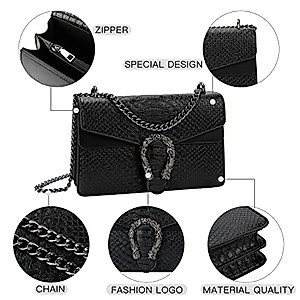 GLOD JORLEE Trendy Chain Crossbody Bags for Women - Luxury Snake-Print Leather Shoulder Satchel Bag Evening Clutch Purse Handbags (001-black)