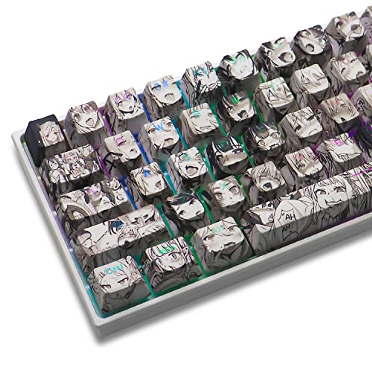 PBT Anime Keycaps 108 Keys, GMKWTL / XVX Japanese Custom Backlit Keycaps, OEM Profile Keycaps for 61/87/104/108 Cherry Gateron MX Switches Mechanical Keyboard (Black Anime)
