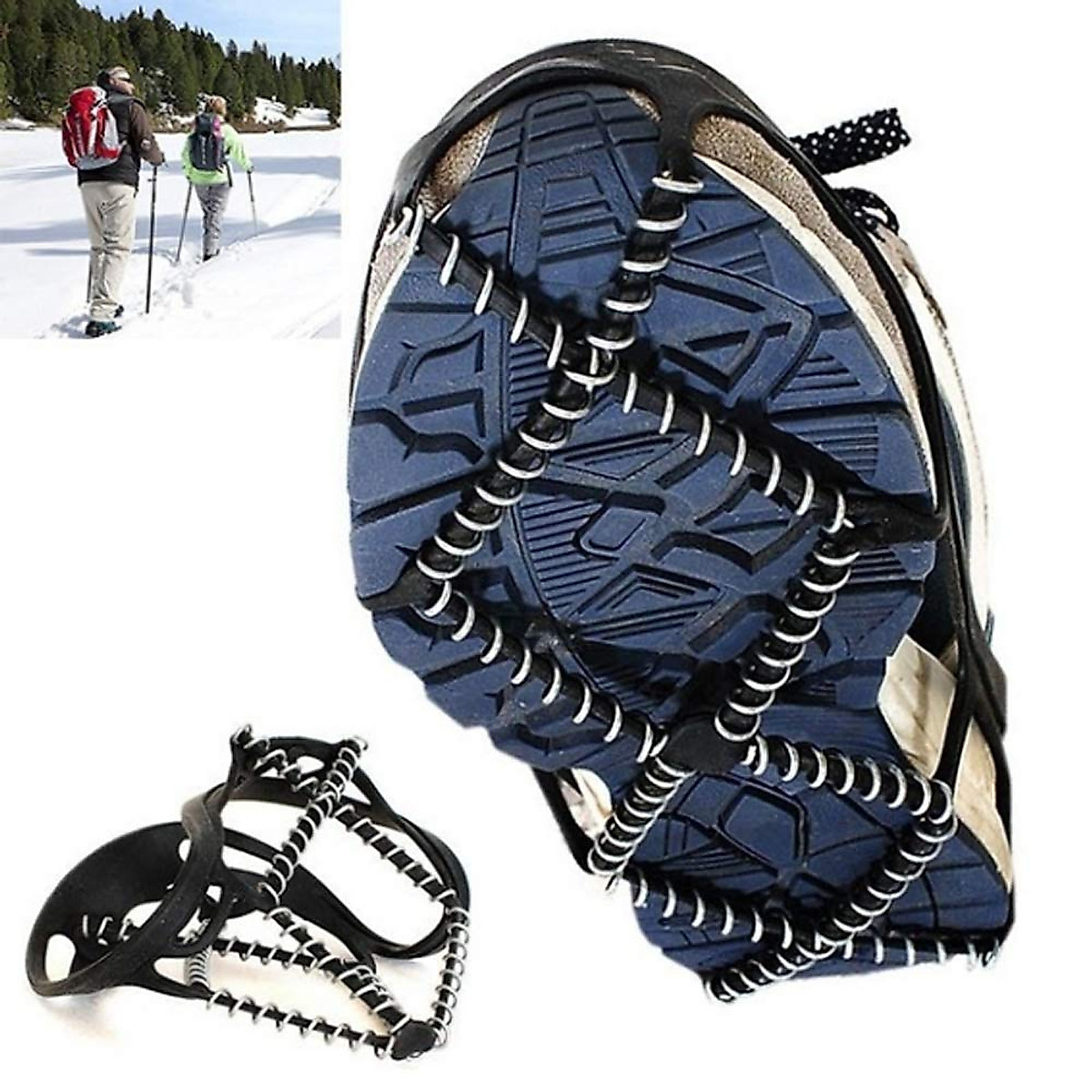 1Pair Ice Cleats Walk Shoes Crampons Traction Cleats No-Slip Climbing Spikes Multi-Derectional Traction Winter Ice Gripper Ice Cleats Crampons for Hiking Shoes Boots Outdoor Black