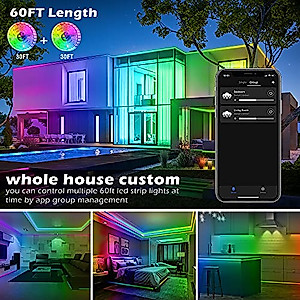 AILBTON Led Strip Lights,60ft Led Light Strip Music Sync Color Changing RGB Led Strip Built-in Mic,Bluetooth App Control LED Tape Lights with Remote,5050 RGB Rope Light Strips