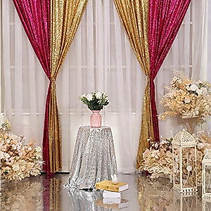 2Pcs 3Ft x 8Ft Gold Sequin Backdrop Curtain, Glitter Photography Background, Sequence Xmas Thanksgiving Backdrop for Wedding Party Holiday Festival Decor…