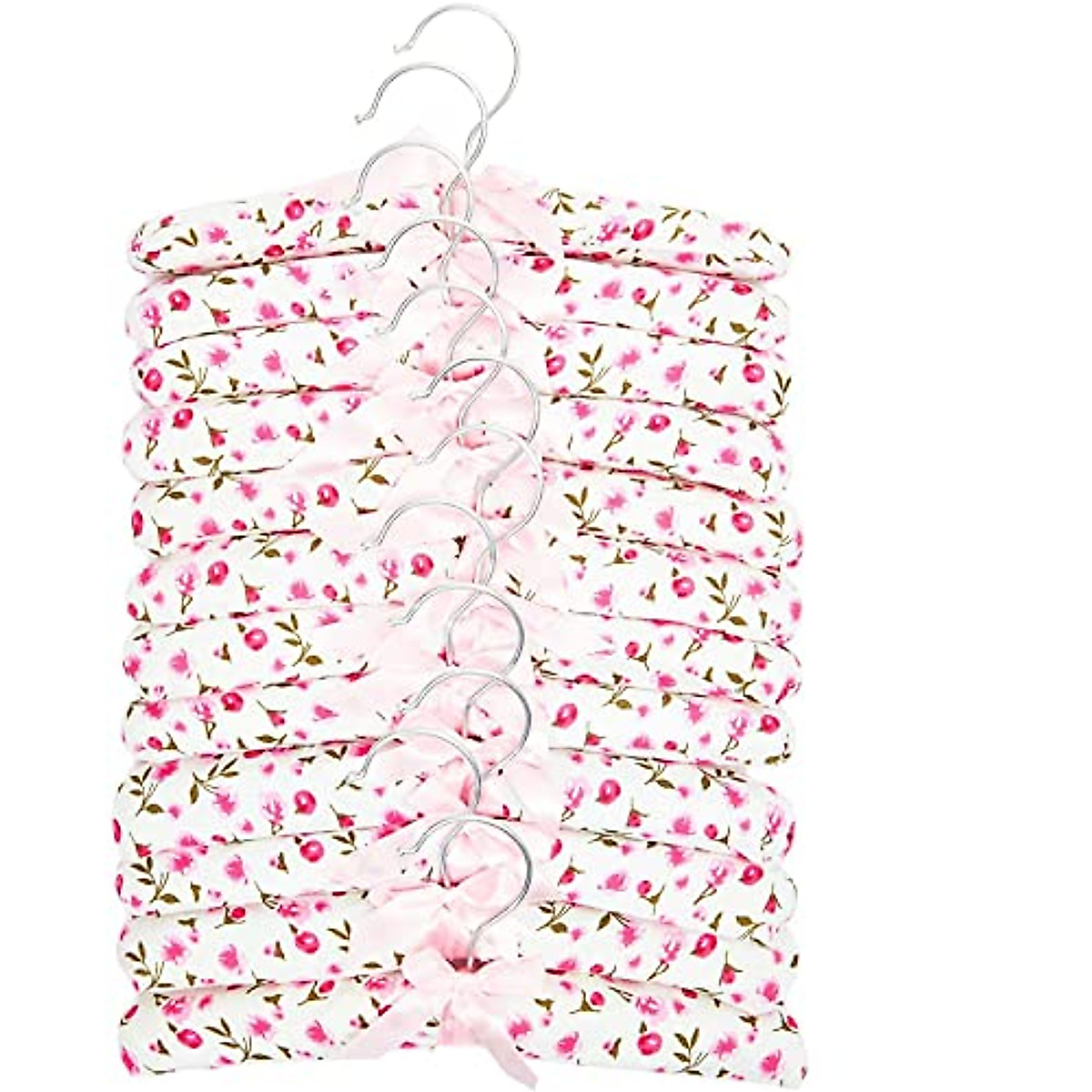 Satin Padded Hangers for Kids Nursery, Pink Floral (9.5 in, 12 Pack)