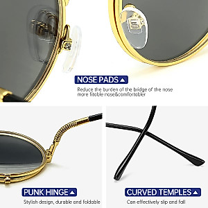 GYsnail Make the world clear Round Flip Up Sunglasses for Men, Cute Steampunk Shades with Double Lenses, Hippie Style (Gold)