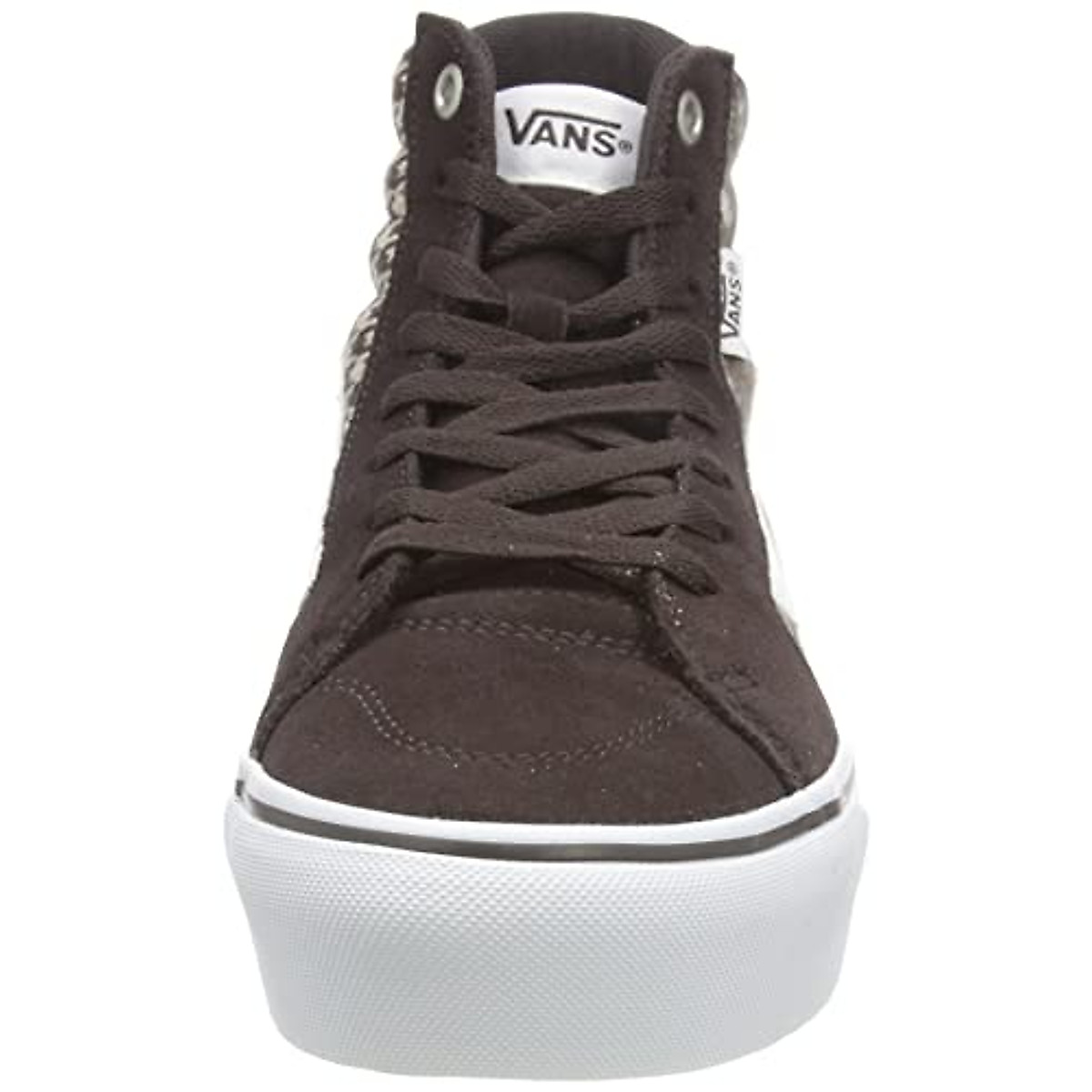 Vans Women's Hi-Top Platform Sneaker, Suede Plaid Mix Brown/White, 8