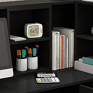 AIEGLE L-Shaped Reception Desk Counter Table with Lockable Drawers & Storage Shelves, Private Workstation for Salon Reception Room Checkout Office, Black (55.9" L x 32.3" W x 48.4" H)