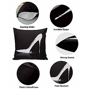 2 Packs Decorative Cotton Throw Pillow Covers, Black White Dots High Heels 18 x 18 Inch Square Reversible Soft Cushion Case for Couch Bedroom Sofa Living Room Chair Car