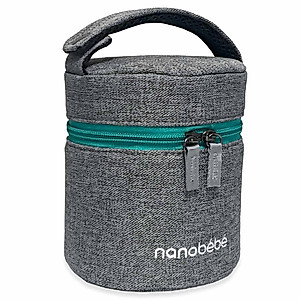 NANOBÉBÉ nanobebe Breastmilk Baby Bottle Cooler & Travel Bag with Ice Pack Included. Compact Triple Insulated, Easily attaches to Stroller or Diaper Bag- Grey