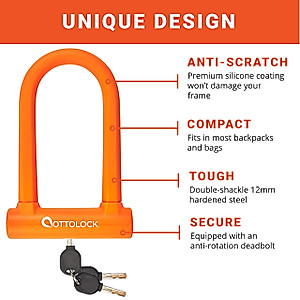 OTTOLOCK Sidekick Compact U-Lock | Lightweight Silicone-Coated Bike Lock (Orange)