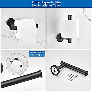 Starknows 6 PCS Bathroom Hardware Set, Matte Black Stainless Steel Bathroom Accessories Towel Rack Set Round Wall Mounted, Include 16inch Towel Bar, Toilet Paper Holder, Towel Ring, 3 Robe Towel Hooks