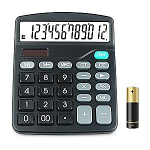 Calculator HIHUHEN 12 Digit Desk Calculator Large Buttons Solar Desktop Calculator for School Home Office - Battery Included (1 x UK837)