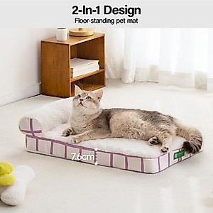 MEWOOFUN Cat Couch Bed, Modern Elevated Cat Bed with Nonskid Bottom, Orthopedic Pet Sofa Bed with Removable Washable Cover, Wooden Pet Furniture for Kitty Puppy, Purple & White