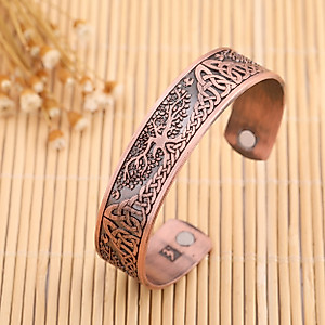 TEAMER Tree of Life Cuff Bracelet Stainless Steel Tree of Life Yggdrasil Cuff Bangle Celtic Knot Bracelet for Women Men (Antique Copper)