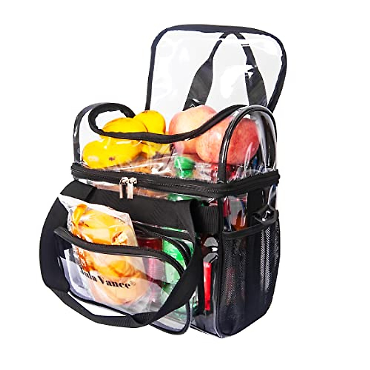 Stadium Approved Double Decker Crossbody Clear Work bag Transparent PVC Lunch Tote Bag Clear Makeup Travel Kit Organizer Bag On Go Clear Lunch Shoulder Bag for Sport Event Concert Correctional Officer