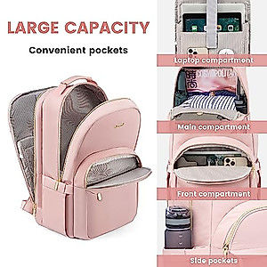 LOVEVOOK Work Backpack for Women, fits 15.6 Inch Laptop, Large Capacity Laptop Backpack with Luggage Strap, Waterproof Lightweight Backpack Purse, Fashionable for Business, Travel, Pink