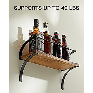 AMADA HOMEFURNISHING Floating Shelves Wall Mounted, AMFS07 Black with Invisible Brackets & AMFS20N Rustic Brown with Towel Bar