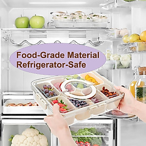 Divided Serving Tray with Lid and Handle - 8 Compartment Portable Snackle Box Charcuterie Container - Clear Snack Organizer for Fruits, Candy, Nuts, Snacks - Ideal for Parties, Travel & Picnics