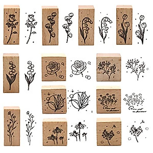 12 Pieces Vintage Wooden Flower Stamp Rubber Plant Decorative Mounted Rubber Stamp Set for DIY Craft, Letters Diary and Craft Scrapbooking