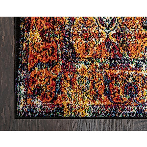 Unique Loom Rosso Collection Vintage, Traditional, Bohemian, Geometric, Border, Distressed, Southwestern Area Rug, 8 ft x 10 ft, Orange/Black