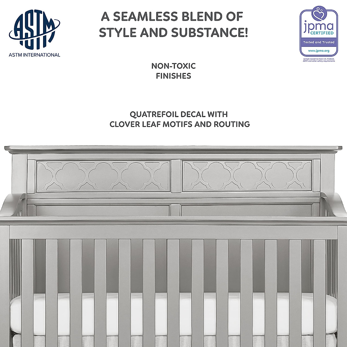 Dream On Me Fairview 4 In 1 Convertible Crib In Silver Grey Pearl, JPMA Certified, 3 Mattress Height Settings, Built Of Durable & Sustainable Pinewood