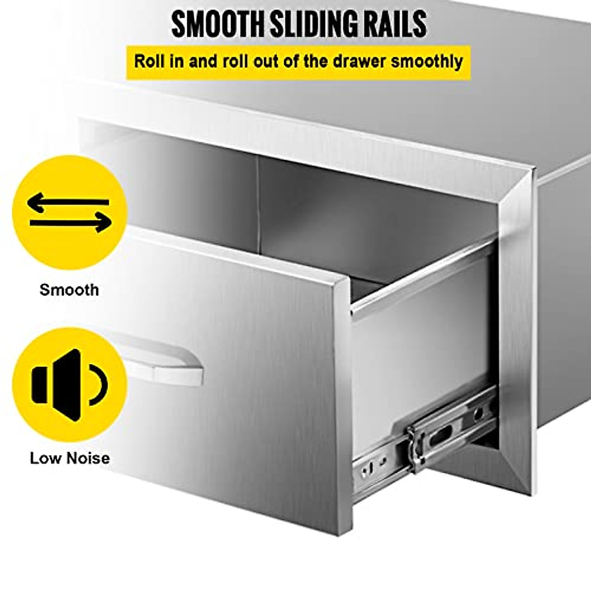 Mophorn 30" W x 10" H x 20" D Horizontal Double Access Stainless Steel with Handle BBQ Island Drawers for Outdoor Kitchens or Patio Grill Station, 30W x 10H x 20D Inch