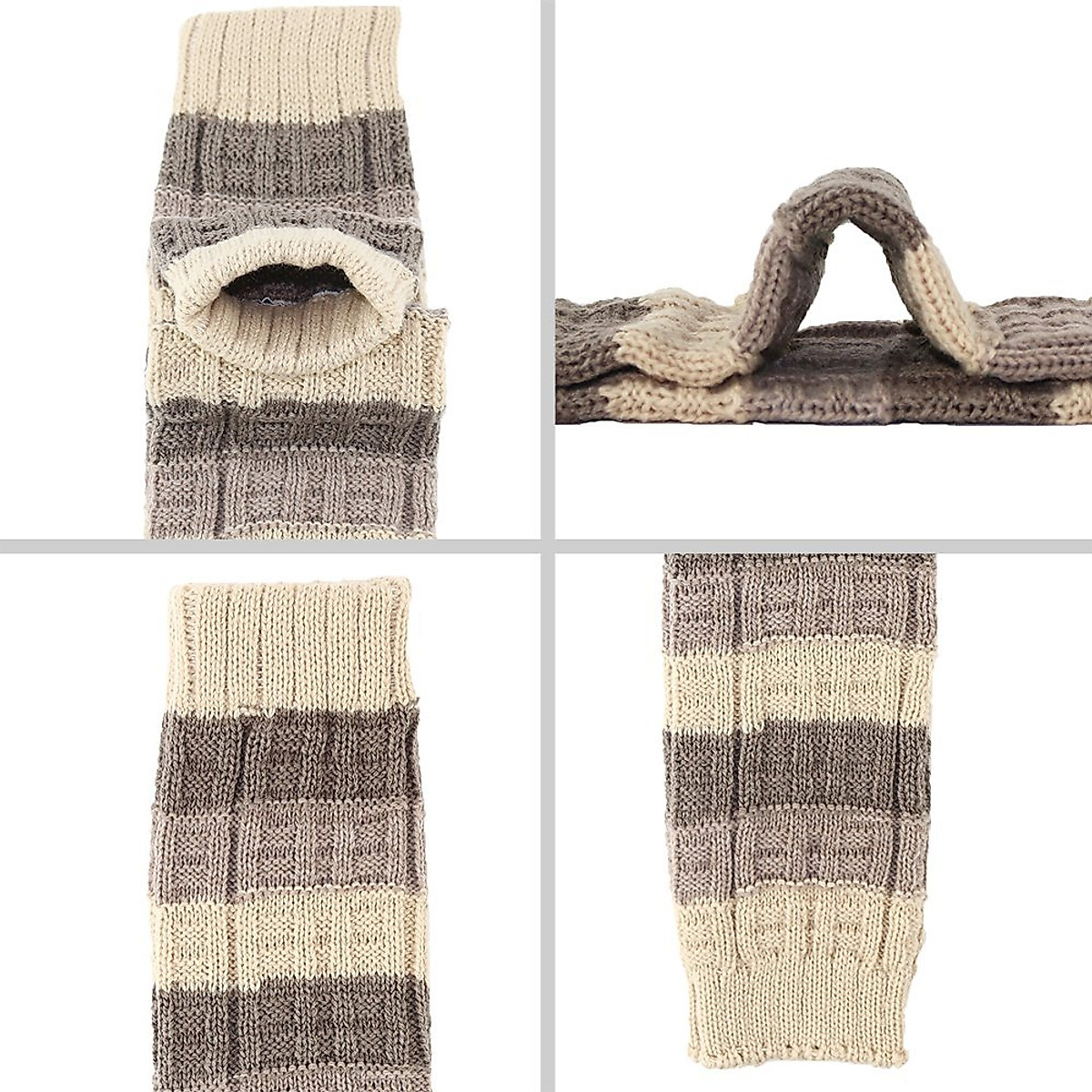 GLENMEARL 3 Pack Women's Fall Winter Warm Colorful Striped Multicolor Knit Leg Warmers Long Socks Stockings (Blue Beige Black)